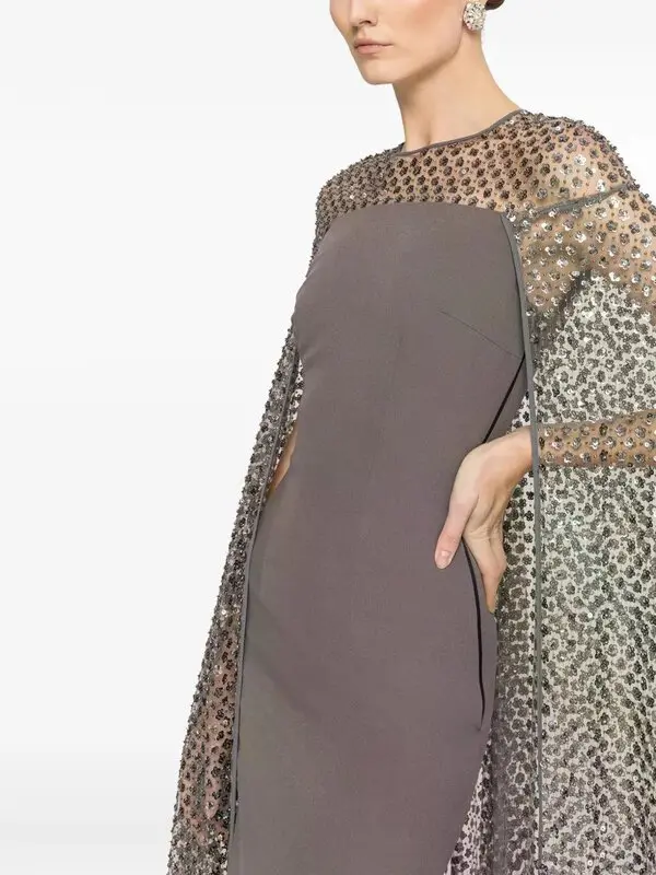 NISSA Sequined Cape Maxi Dress