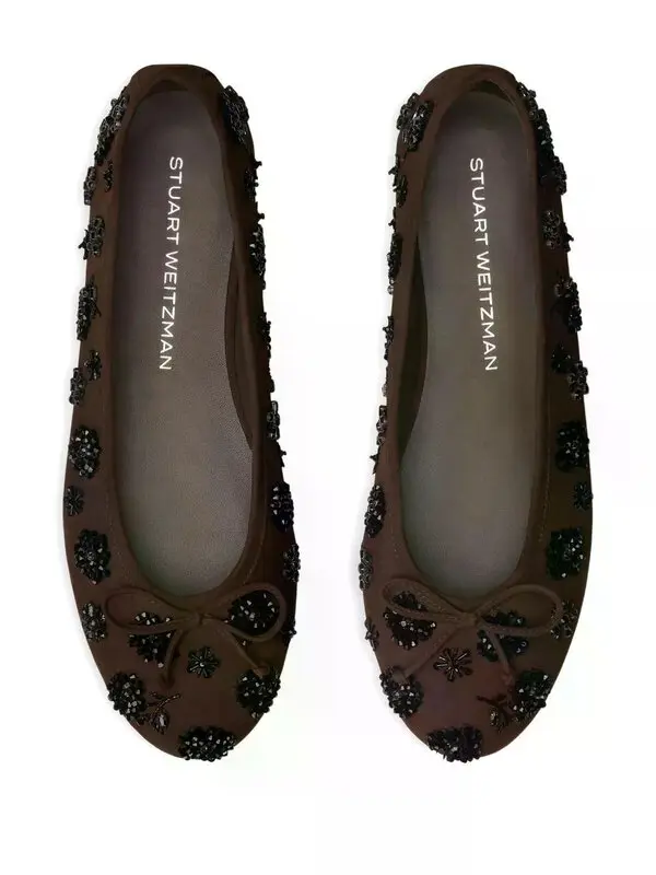 STUART WEITZMAN Prima Bow Embellished Ballet Flat - Brown