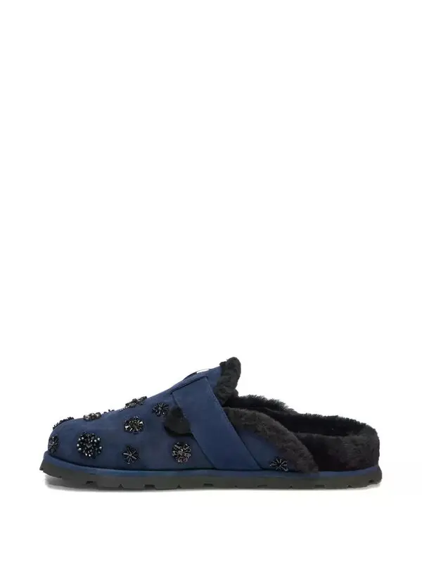 STUART WEITZMAN Chrystie Shearling Buckle Mules - Blue
