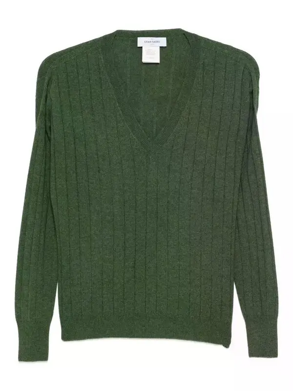 GRAN SASSO Ribbed V-neck Sweater - Green
