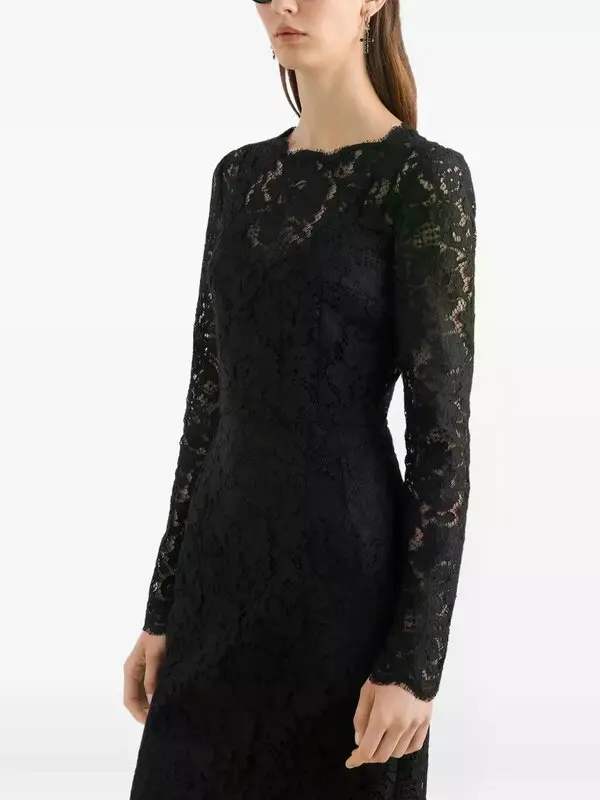 Dolce & Gabbana Long-Sleeve Lace Midi Dress - Black | Editorialist