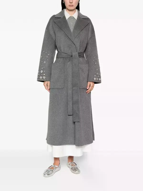 Maje Embellished Belted Single-breasted Coat - Grey