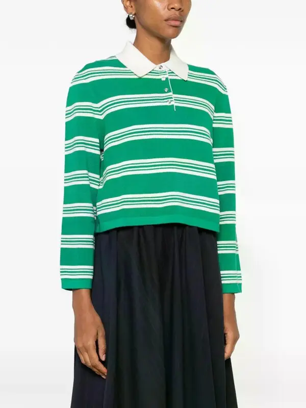 Maje Striped Long-sleeve Polo Top