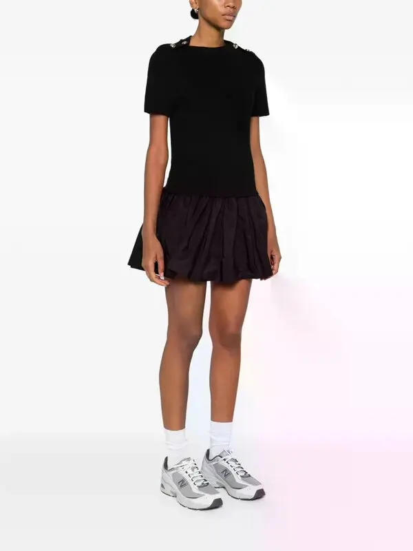 Maje Ribbed Knit Bubble Hem Mini Dress With Gold-tone Button Detailing
