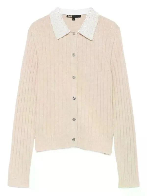 Maje Beaded-collar Cardigan - Neutrals