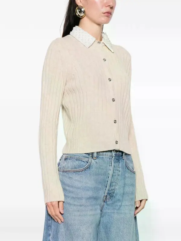 Maje Beaded-collar Cardigan - Neutrals