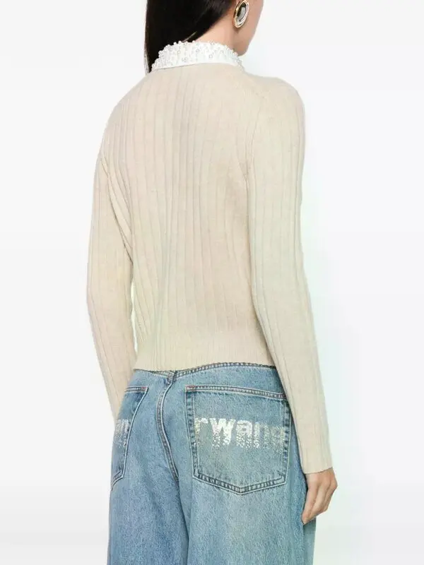 Maje Beaded-collar Cardigan - Neutrals