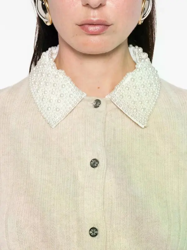 Maje Beaded-collar Cardigan - Neutrals