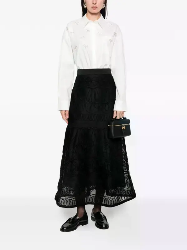 Maje Embroidered Basket-weave Knit Maxi Skirt