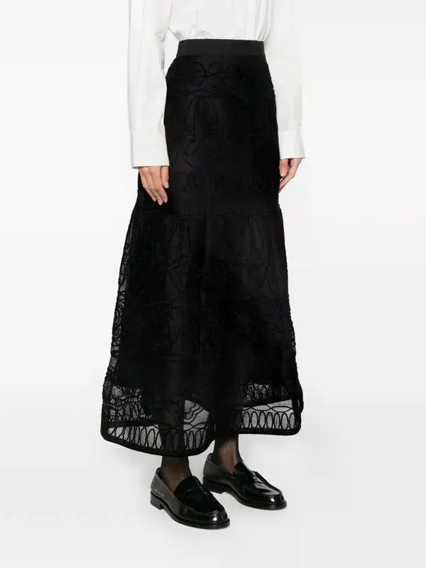Maje Embroidered Basket-weave Knit Maxi Skirt