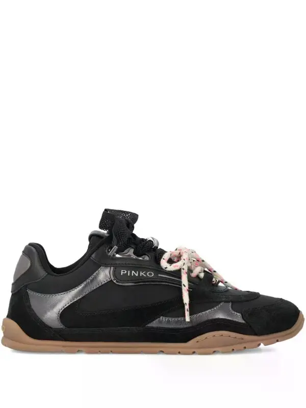 Pinko Technical Fabric, Suede, And Leather Sneakers With Double Laces And Logo Details - Black