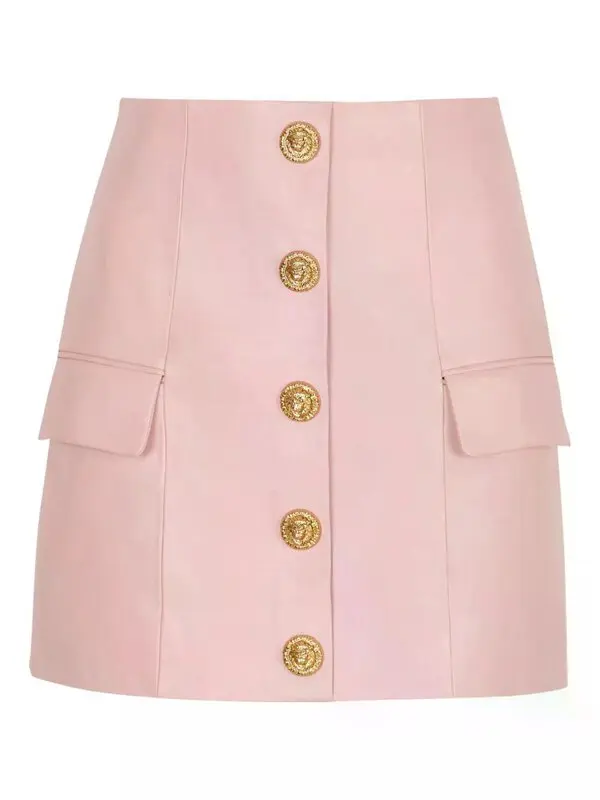 Balmain Lambskin Mini Skirt With Buttons - Pink