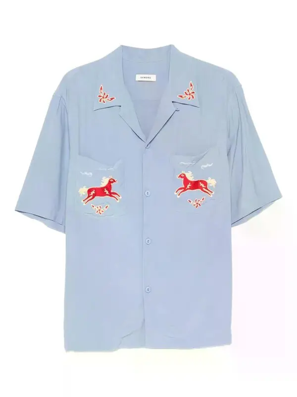 Sandro Horse-embroidered Shirt - Blue