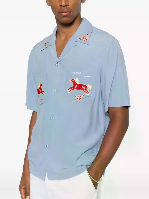 Sandro Horse-embroidered Shirt - Blue