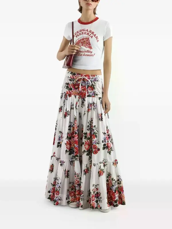 Dolce & Gabbana Floral Drawstring Tiered Skirt - White