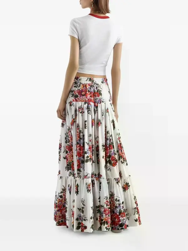 Dolce & Gabbana Floral Drawstring Tiered Skirt - White