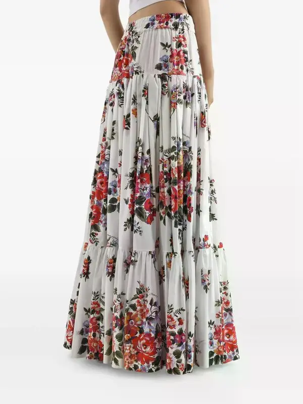 Dolce & Gabbana Floral Drawstring Tiered Skirt - White