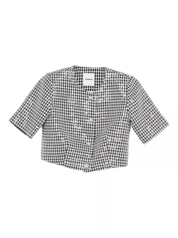 Sandro Houndstooth Sequined Cropped Top - Black