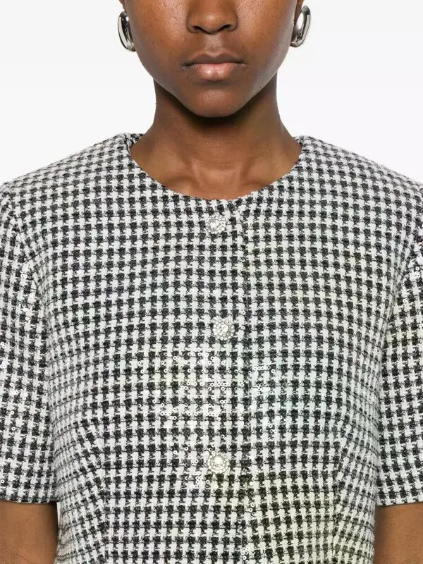 Sandro Houndstooth Sequined Cropped Top - Black