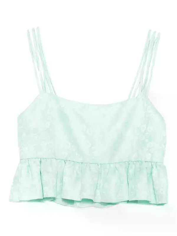 Sandro Floral Jacquard Ruffled Crop Top - Green