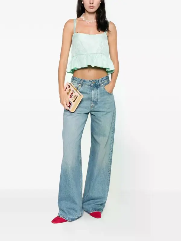 Sandro Floral Jacquard Ruffled Crop Top - Green