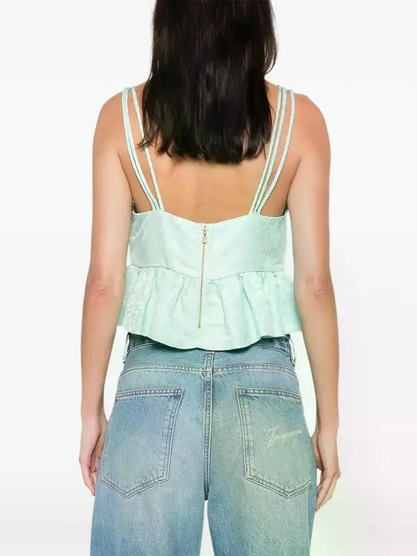 Sandro Floral Jacquard Ruffled Crop Top - Green