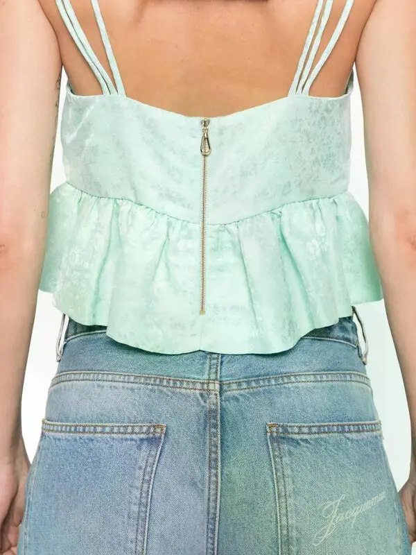 Sandro Floral Jacquard Ruffled Crop Top - Green