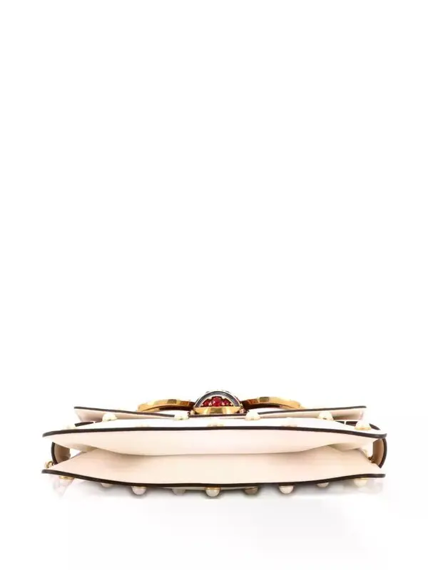 Gucci Broadway Pearly Bee Embellished Leather Mini Shoulder Bag - Neutrals