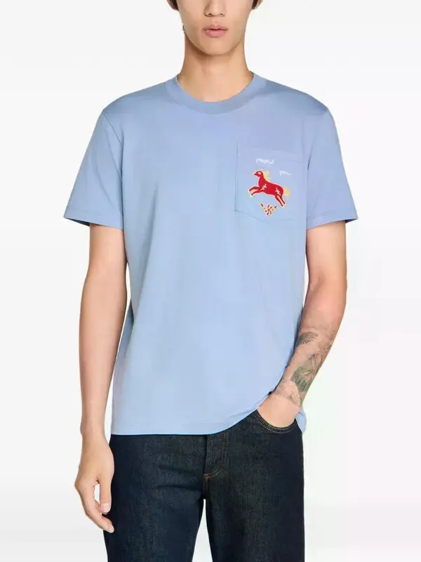 Sandro Embroidered Horse Cotton T-shirt - Blue
