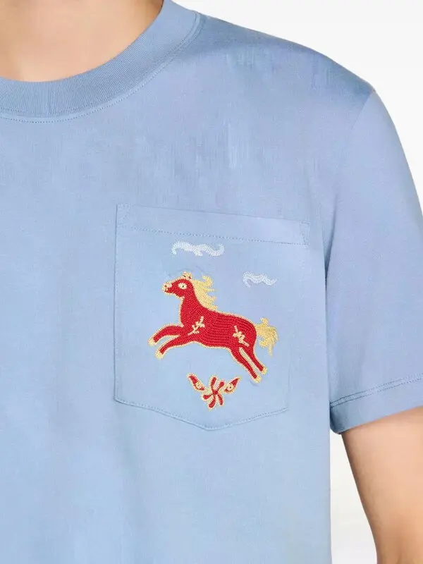 Sandro Embroidered Horse Cotton T-shirt - Blue
