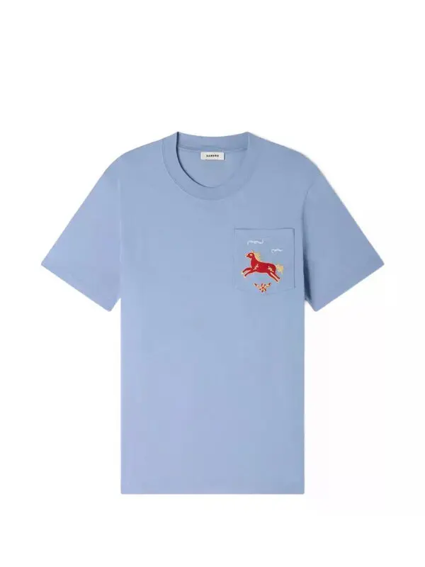 Sandro Embroidered Horse Cotton T-shirt - Blue