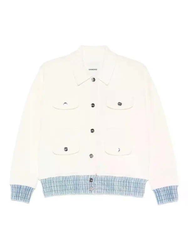 Sandro Oversized Cardigan With Denim Details - Neutrals