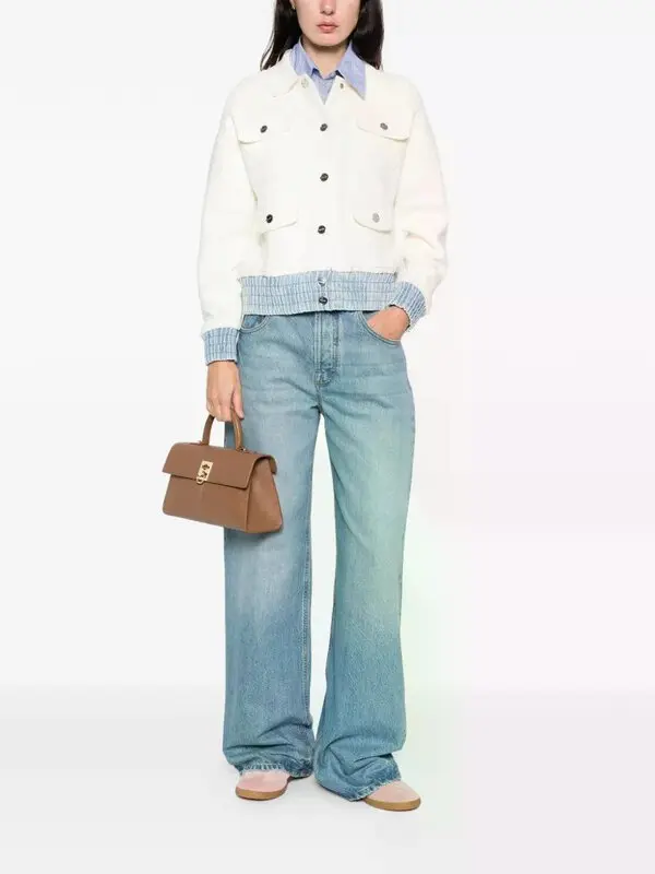 Sandro Oversized Cardigan With Denim Details - Neutrals