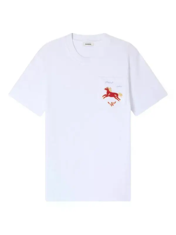 Sandro Embroidered Horse Cotton T-shirt - White