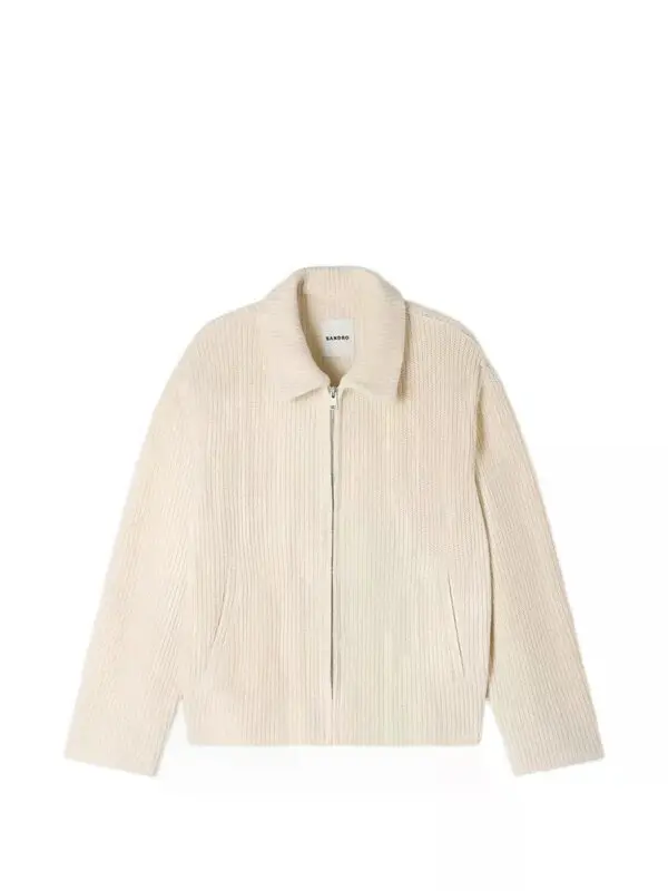 Sandro Knit-effect Jacket With Shirt Collar And Zip Closure - Neutrals