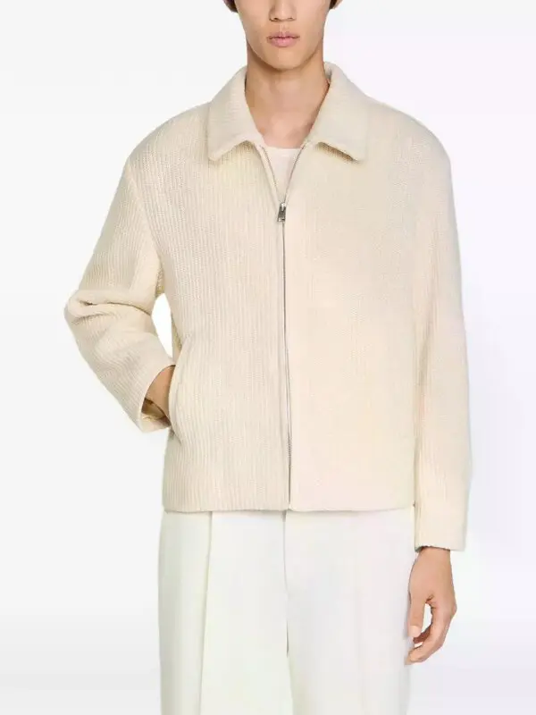 Sandro Knit-effect Jacket With Shirt Collar And Zip Closure