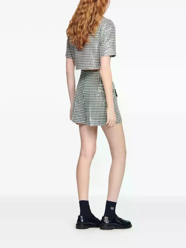Sandro Sequined Houndstooth Tweed High-waisted Shorts - Black