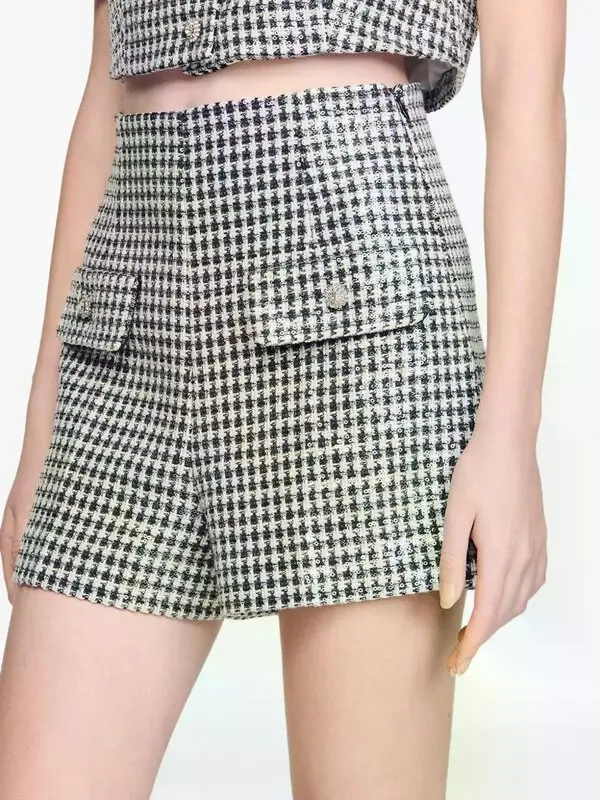 Sandro Sequined Houndstooth Tweed High-waisted Shorts - Black