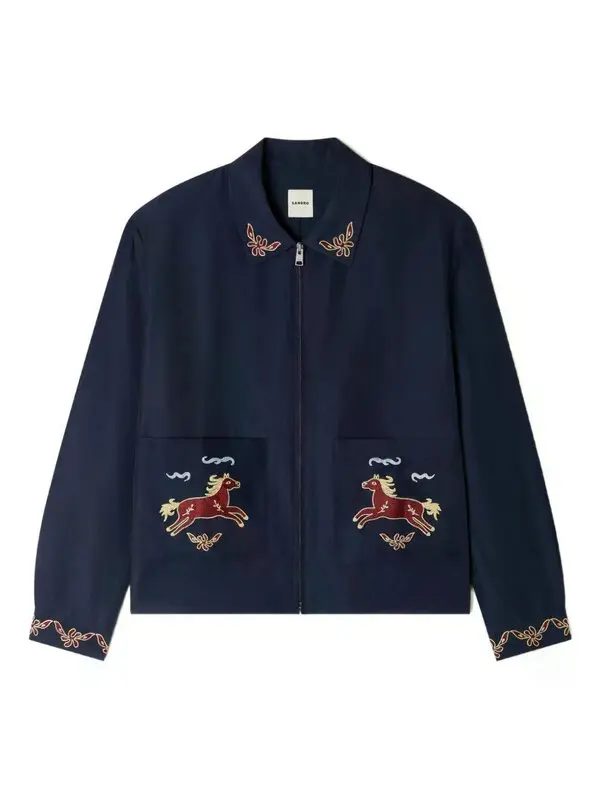 Sandro Embroidered Zip-up Jacket - Blue