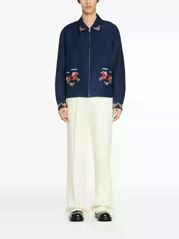 Sandro Embroidered Zip-up Jacket - Blue