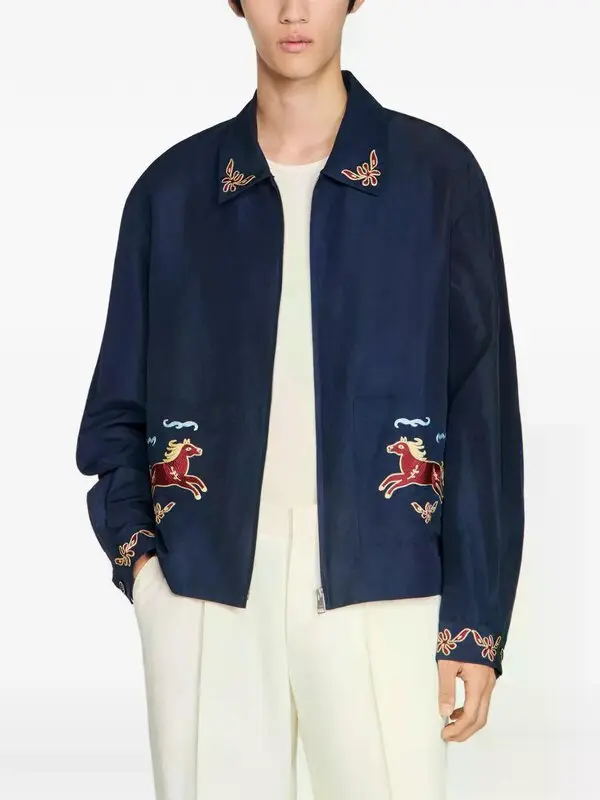 Sandro Embroidered Zip-up Jacket - Blue