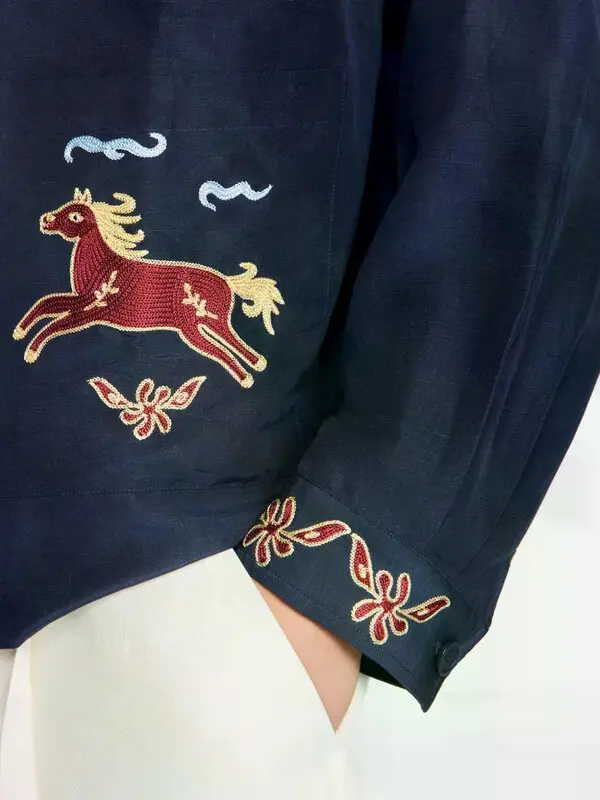 Sandro Embroidered Zip-up Jacket - Blue