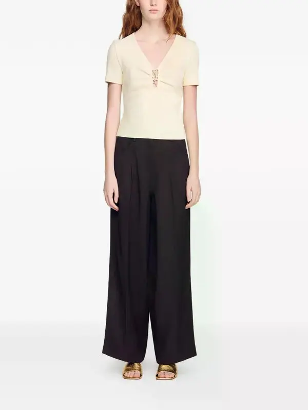 Sandro Detail V-neck T-shirt - Neutrals