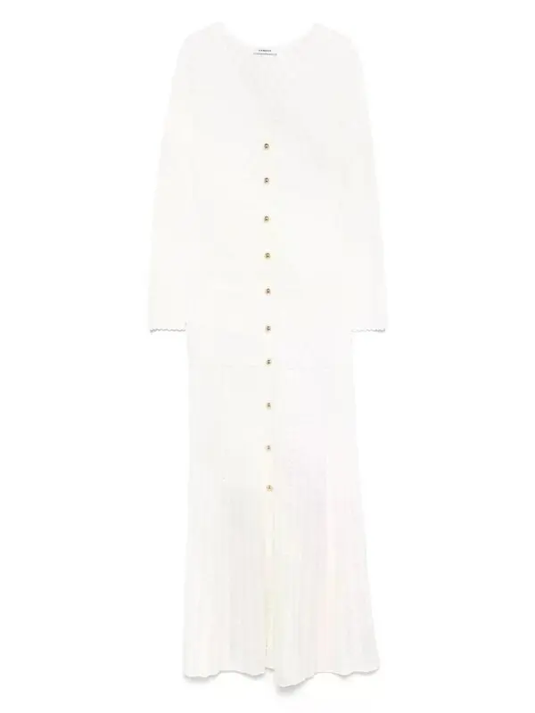 Sandro Pointelle-knit Maxi Dress With V-neck And Flared Skirt - Neutrals
