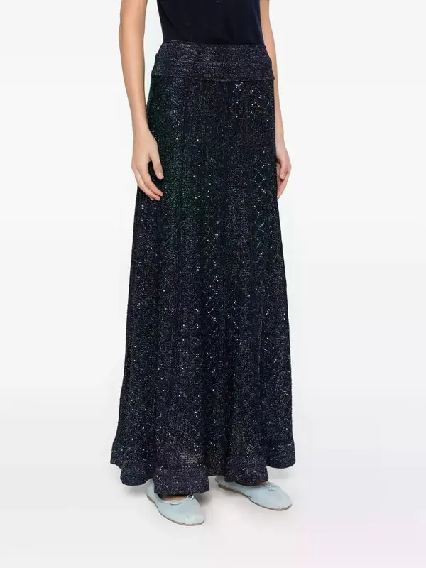 Sandro Rhinestone Embellished Knit Maxi Skirt - Blue