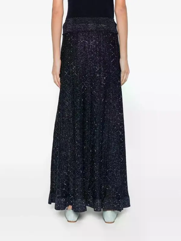 Sandro Rhinestone Embellished Knit Maxi Skirt - Blue