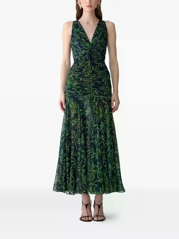 Carolina Herrera Olive Branch-print Midi Dress