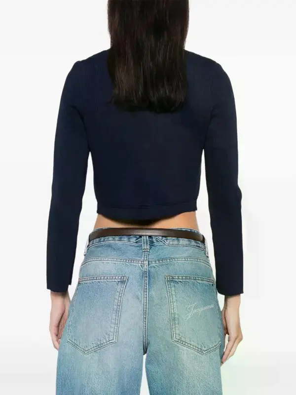 Sandro Ribbed Cropped Cardigan With Metal Press-studs - Blue
