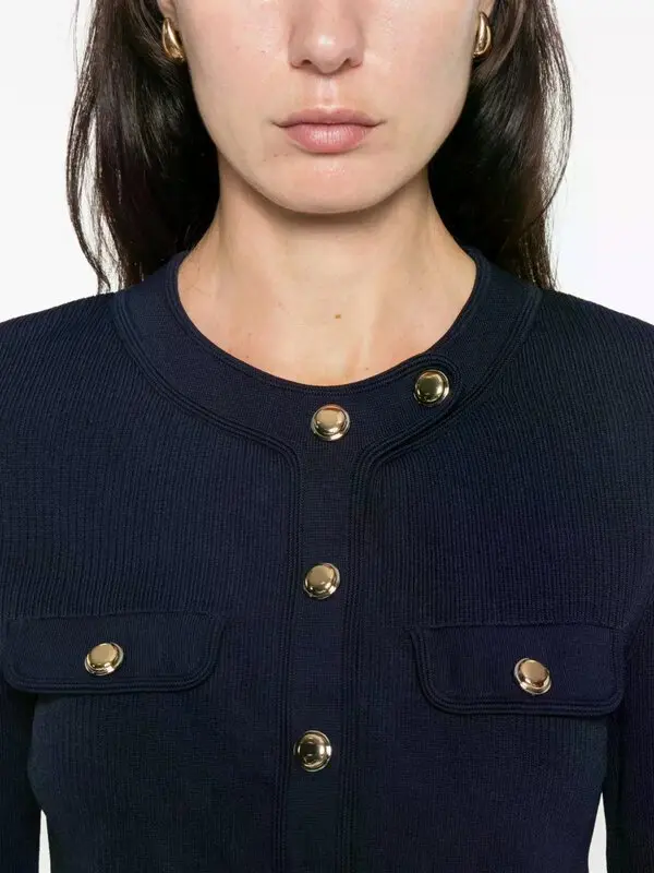 Sandro Ribbed Cropped Cardigan With Metal Press-studs - Blue