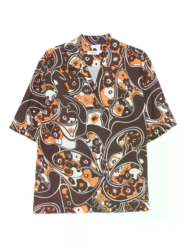 Sandro Loose-fit Print Shark Collar Shirt - Brown